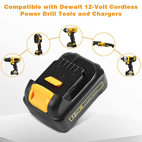 APTOOLER 3.0Ah 12V Max DCB120 Battery with Battery Holder Compatible with Dewalt 12V Lithium Battery DCB123 DCB127 DCB122 DCB124 DCB121 Power Tools Batteries 2 Pack