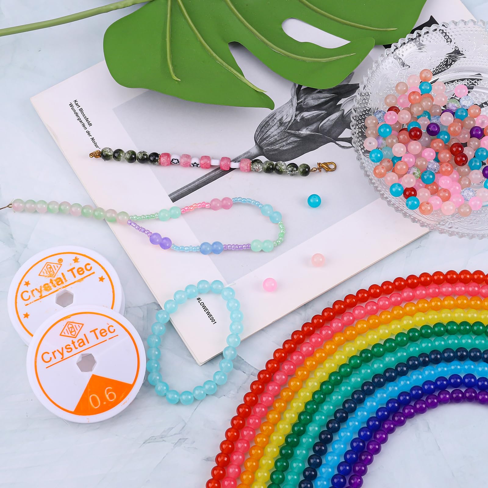 Natonhi 1400pcs 30 Color Glass Beads for Jewelry Making, 8mm Round Crystal Glass Bracelets Making Kit Suitable for Beginner Bracelet Making