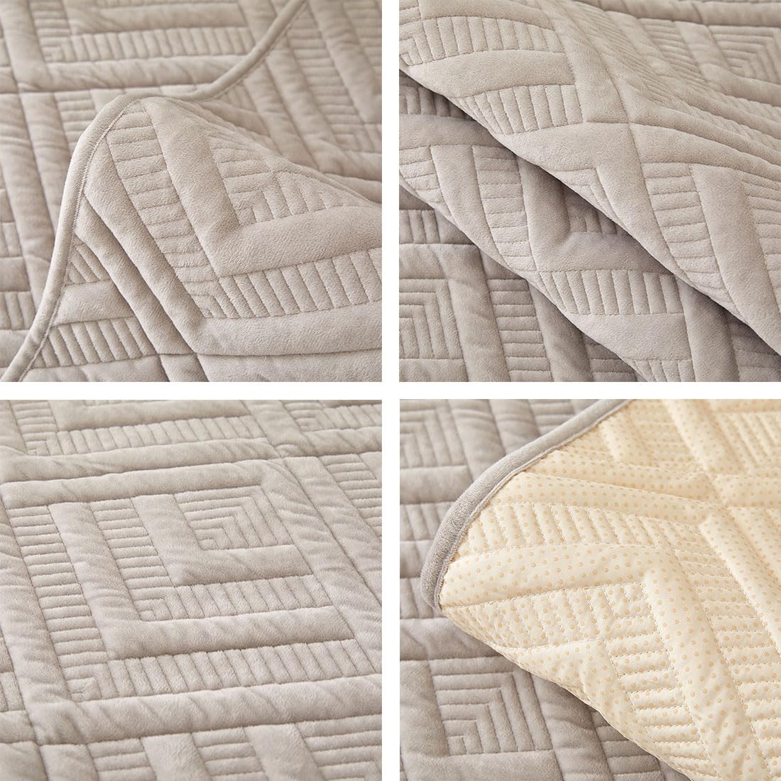 vctops Luxury Velvet Plush Couch Sofa Cover Geometric Quilted Sectional Couch Covers Anti-Slip Sofa Slipcovers for Dogs Cats Kids Loveseat Recliner L Shaped Armrest Backrest (Light Grey,43"x82")