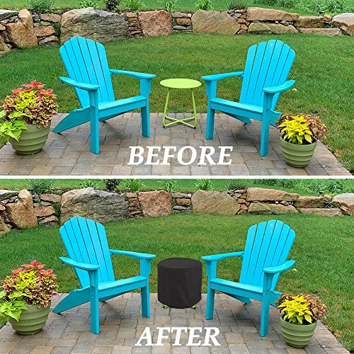 Patio Steel Patio Side Table Cover Weather Resistant Heavy Duty Small Outdoor Round End Table Covers, 18" D X 16" H, Black