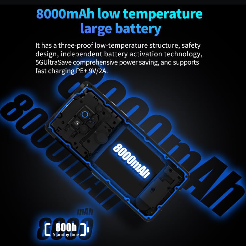 Big Walnut B2 Rugged Smartphone Unlocked, 8000mAh Battery 8GB 256GB Android 12 Cell Phone, 64MP Camera 24MP Night Vision,IP68 Waterproof Mobile Phone Unlocked 5G GSM Dual Sim NFC