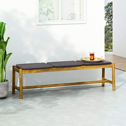 Christopher Knight Home Bonnie Outdoor 3 Seater Wicker Bench, Teak and Brown