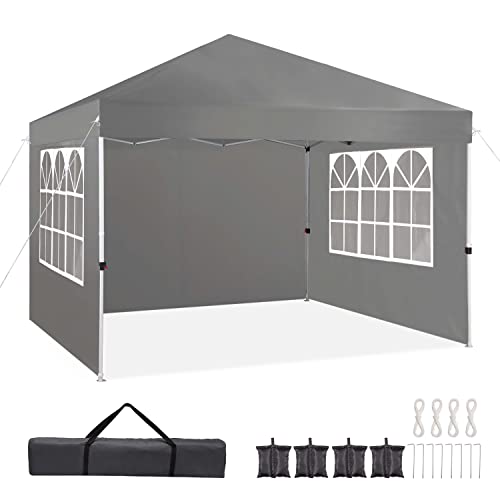 10x10 Pop Up Canopy with Sidewalls, Ez Up Canopy, Portable Instant Canopy, Outdoor Canopy Event Tent, Waterproof Vendor Canopy, Tents for Parties, Wedding, Camping,Grey