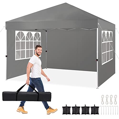 10x10 Pop Up Canopy with Sidewalls, Ez Up Canopy, Portable Instant Canopy, Outdoor Canopy Event Tent, Waterproof Vendor Canopy, Tents for Parties, Wedding, Camping,Grey