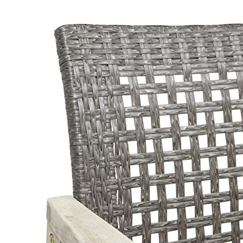 Eartha Outdoor Acacia Wood and Wicker Dining Chair (Set of 2), Light Gray Wash and Mix Black
