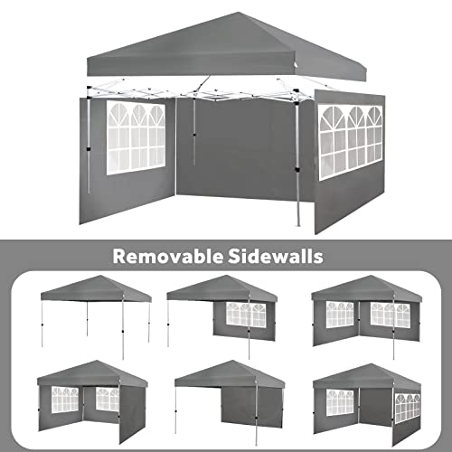 10x10 Pop Up Canopy with Sidewalls, Ez Up Canopy, Portable Instant Canopy, Outdoor Canopy Event Tent, Waterproof Vendor Canopy, Tents for Parties, Wedding, Camping,Grey