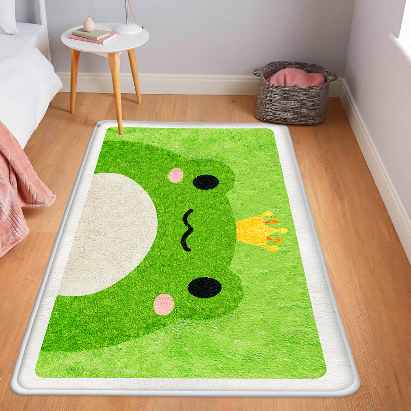 Kids Rug, 4'x6' Cute Frog Bath Mat Non Slip Soft Washable Area Rug Baby Carpet Play Floor Mat Green Shower Rug Nursery Rugs for Living Room Bedroom Playroom Bathroom Classroom Kitchen Kids Room Decor