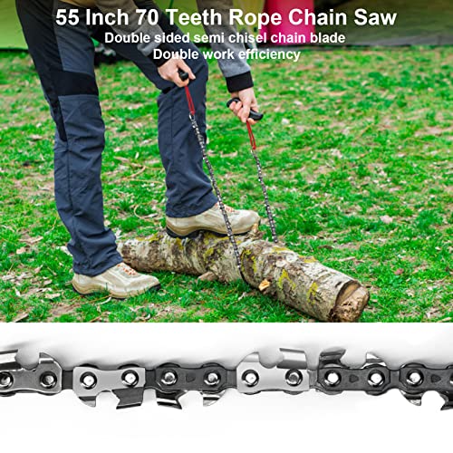 SENSILIN Rope Saw for Tree Limbs, 55 Inch Rope Chain Saw with 70 Sharp Teeth & 46 Feet Ropes Kit, Rope Saw Tree Saw High Limb Rope Chainsaw, Pocket Chainsaw