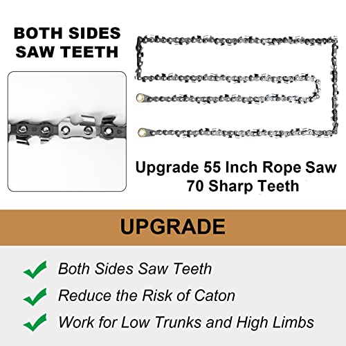 SENSILIN Rope Saw for Tree Limbs, 55 Inch Rope Chain Saw with 70 Sharp Teeth & 46 Feet Ropes Kit, Rope Saw Tree Saw High Limb Rope Chainsaw, Pocket Chainsaw