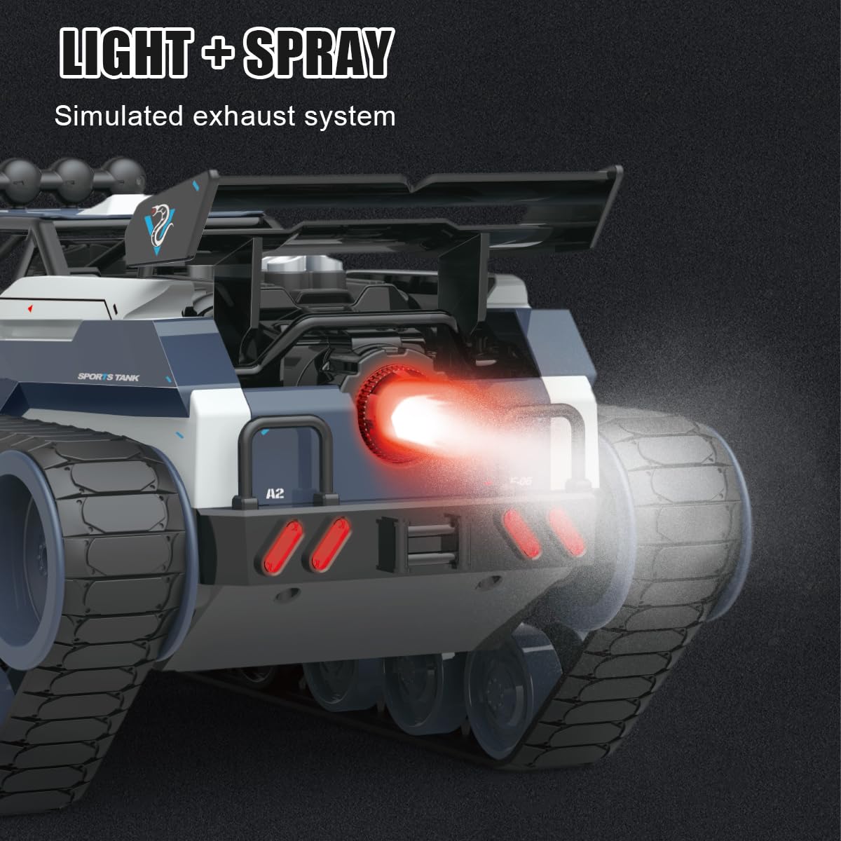 Losbenco Remote Control Tank, 1:12 Scale 2.4Ghz Alloy RC Tank, 360° Rotating Off-Road 4WD RC Crawler with Spray and Light Function for Kids Adults