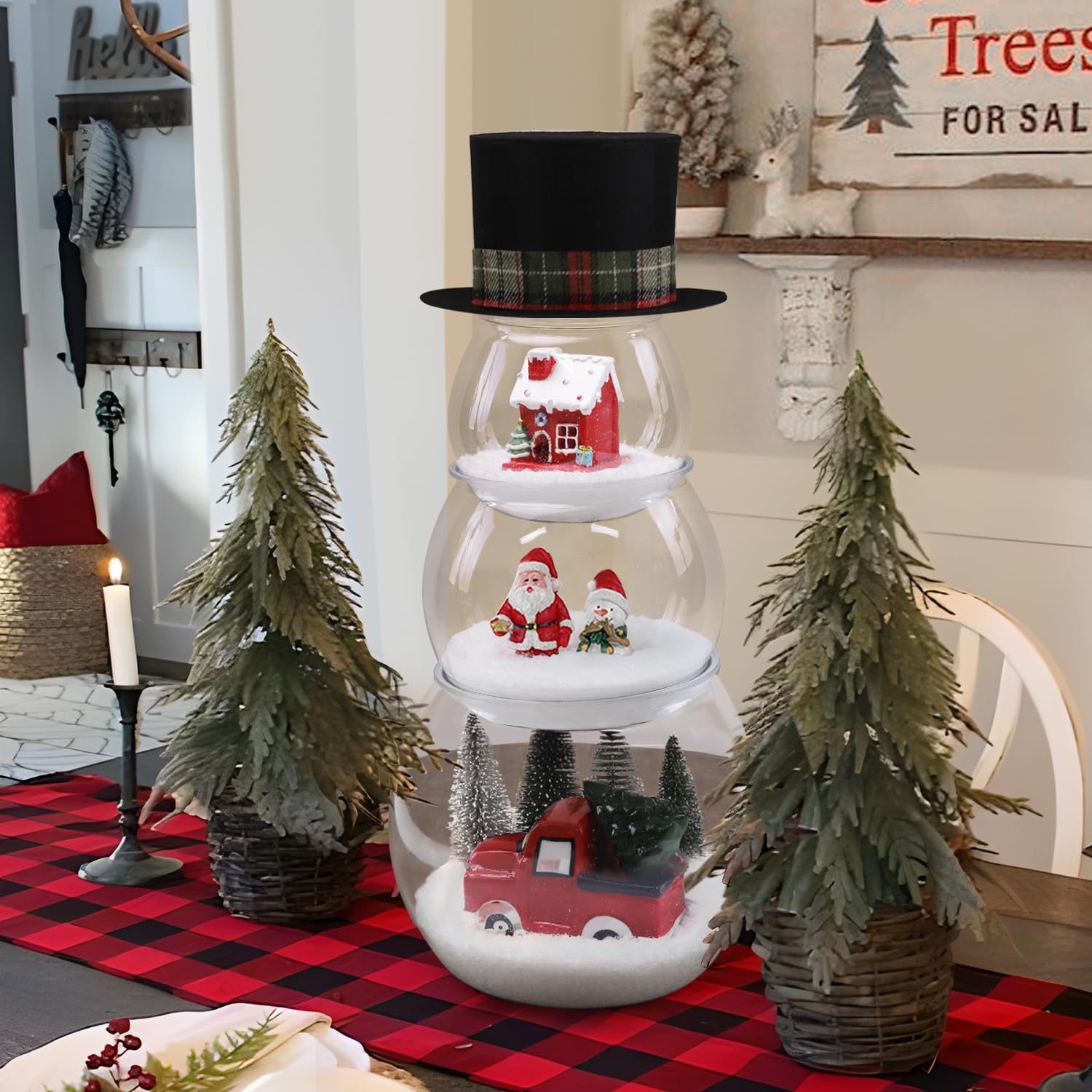 Christmas Decorations Indoor - Christmas Decor - 3 Pack DIY Fish Bowl Snowman Crafts with Fake Snow & T/Ree & Figures & Top Hat - Xmas Holiday Decor for Home Room Table Centerpieces Mantle Shelf