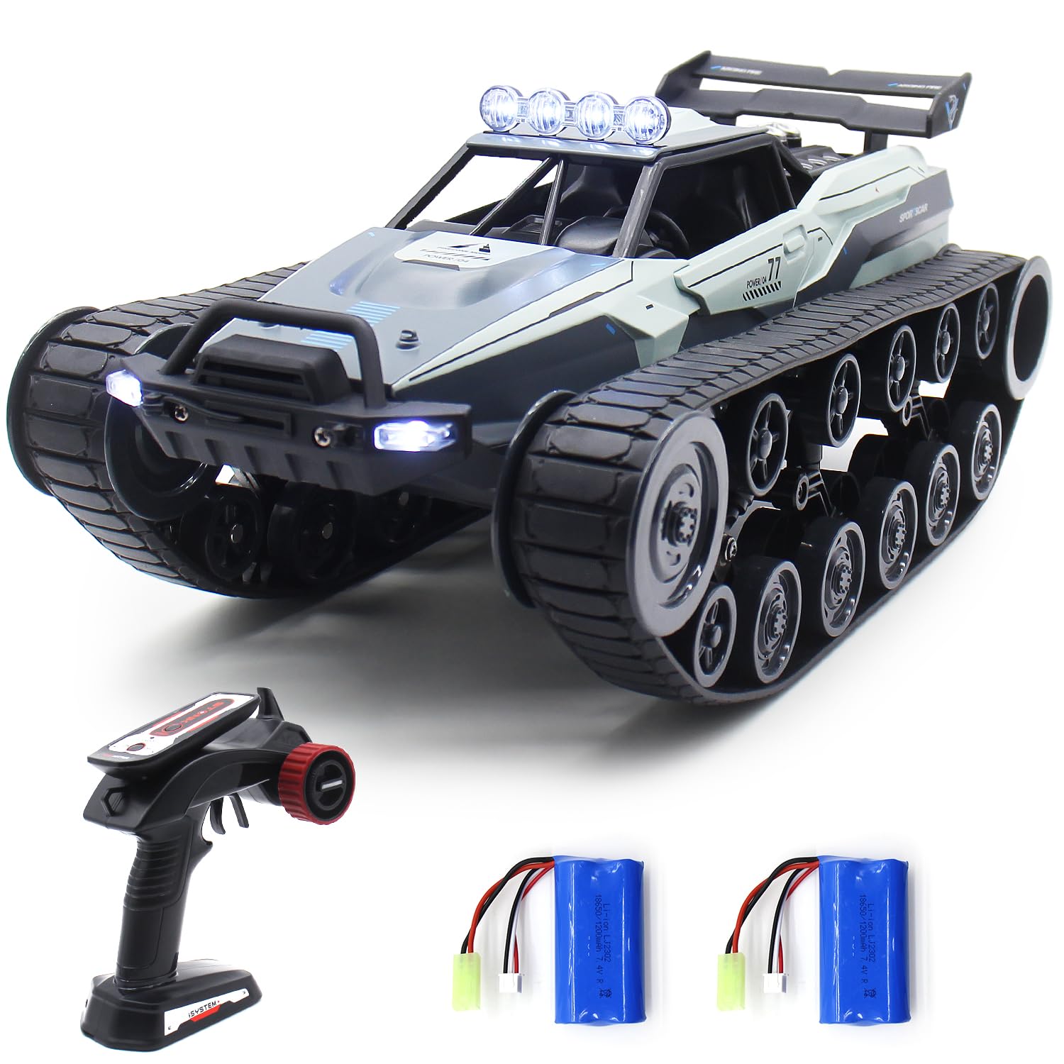 Losbenco Remote Control Tank, 1:12 Scale 2.4Ghz Alloy RC Tank, 360° Rotating Off-Road 4WD RC Crawler with Spray and Light Function for Kids Adults