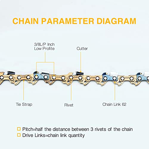 Buezeu (3 Pack) 18 inch chainsaw chain 3/8"LP .050" Gauge, 62 Drive Links for Echo, Poulan, Remington (18-Inch 62DL).