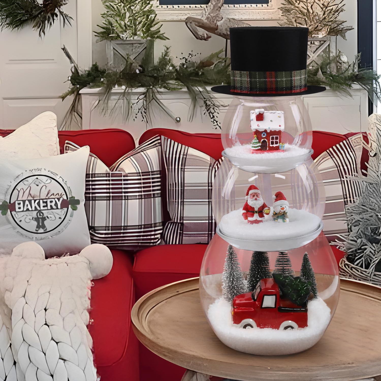 Christmas Decorations Indoor - Christmas Decor - 3 Pack DIY Fish Bowl Snowman Crafts with Fake Snow & T/Ree & Figures & Top Hat - Xmas Holiday Decor for Home Room Table Centerpieces Mantle Shelf