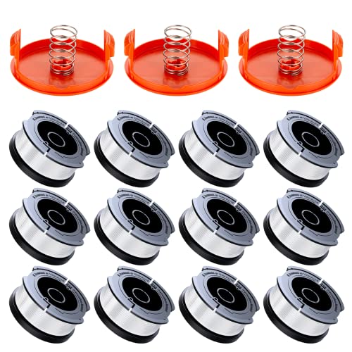Eventronic AF-100 Trimmer Spool Compatible with Black+Decker Weed Eater, 30ft 0.065" Autofeed Replacement Trimmer Line for Black and Decker Weed Eater (12 Line Spools + 3 Caps+3 Springs)