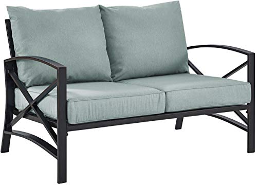 Crosley Furniture KO60008BZ-MI Kaplan Outdoor Metal Loveseat, Oiled Bronze with Mist Cushions