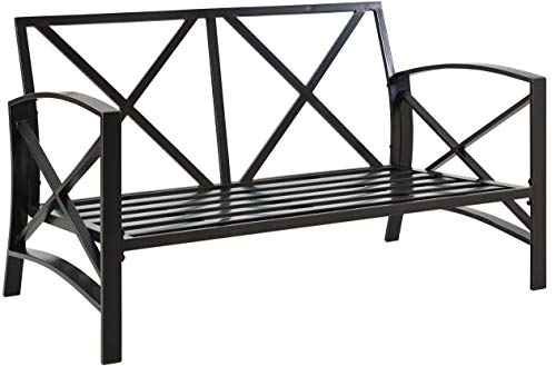 Crosley Furniture KO60008BZ-MI Kaplan Outdoor Metal Loveseat, Oiled Bronze with Mist Cushions