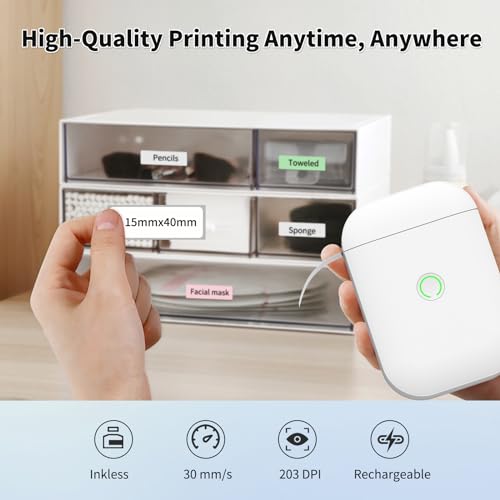 JADENS D11 Pro Portable Bluetooth Label Maker with Tape - Mini Label Printer for Storage, Barcode, Mailing, Office & Home Organizing - Sticker Maker with Multiple Templates, White