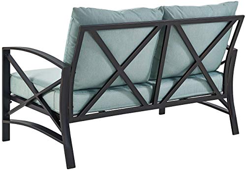 Crosley Furniture KO60008BZ-MI Kaplan Outdoor Metal Loveseat, Oiled Bronze with Mist Cushions