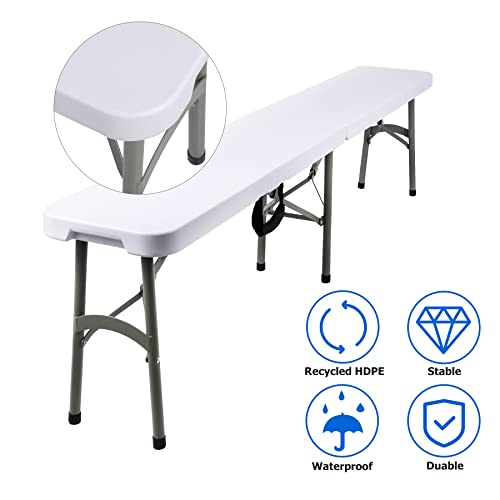 Lineslife Portable Folding Bench,6ft Plastic Lightweight Multipurpose Outdoor Bench Seat with Handle for Picnic Party Camping Dining, 2 Pack