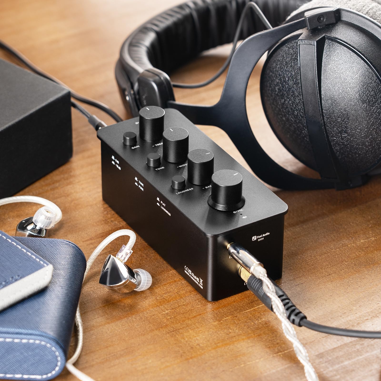 Fosi Audio SK01 Headphone Amplifier Equalizer Preamp with Bass Midrange Treble Tone Control and Loudness Compensation Portable Class A Analog Amp for Electric Guitar Instrument with 3.5mm 6.35mm Jacks