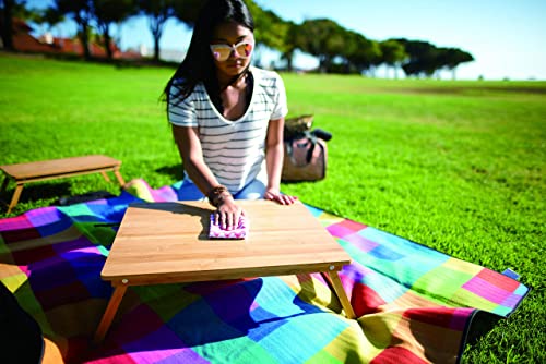 Time Concept Vacances Foldable Bamboo Table - L 20" x W 24" x H 9" - Wooden Picnic Furniture, Portable Dining Use