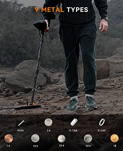 SUNPOW Metal Detector, IP68 Waterproof Coil, Identify 9 Types of Metals, High Accuracy, 10 Inch Detection Depth, 5 Modes, Strong Anti-Interference, Suitable for Adults and Kids (OT-MD07)