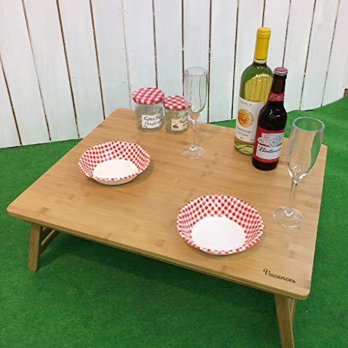 Time Concept Vacances Foldable Bamboo Table - L 20" x W 24" x H 9" - Wooden Picnic Furniture, Portable Dining Use