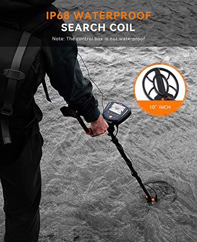 SUNPOW Metal Detector, IP68 Waterproof Coil, Identify 9 Types of Metals, High Accuracy, 10 Inch Detection Depth, 5 Modes, Strong Anti-Interference, Suitable for Adults and Kids (OT-MD07)