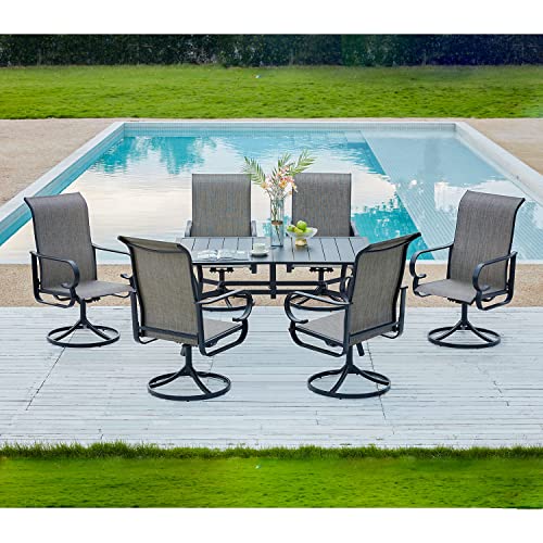 VICLLAX Outdoor Patio Dining Table for 6, 59"x 38" Metal Slatted Tabletop with Umbrella Hole for Patio Lawn Deck