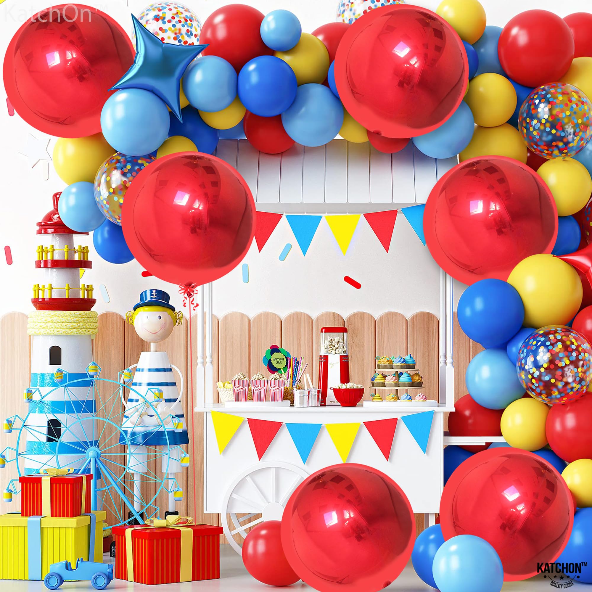 KatchOn, Big Red Metallic Balloons - Pack of 6 | Red Foil Balloons, One Birthday Balloon | Red One Balloon for Berry First Birthday Decorations and Red Birthday Decorations
