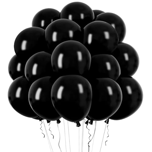 RUBFAC Black Balloons, 50pcs 12 Inch Premium Black Balloons and Ribbon, Thick Latex Balloons for Birthday Wedding Baby Shower Graduation Anniversary Party Decorations