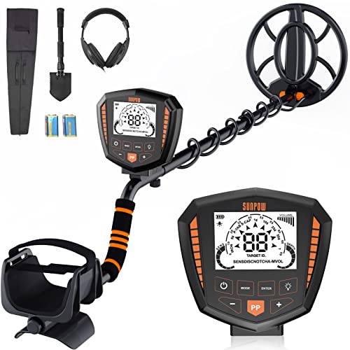 SUNPOW Metal Detector, IP68 Waterproof Coil, Identify 9 Types of Metals, High Accuracy, 10 Inch Detection Depth, 5 Modes, Strong Anti-Interference, Suitable for Adults and Kids (OT-MD07)