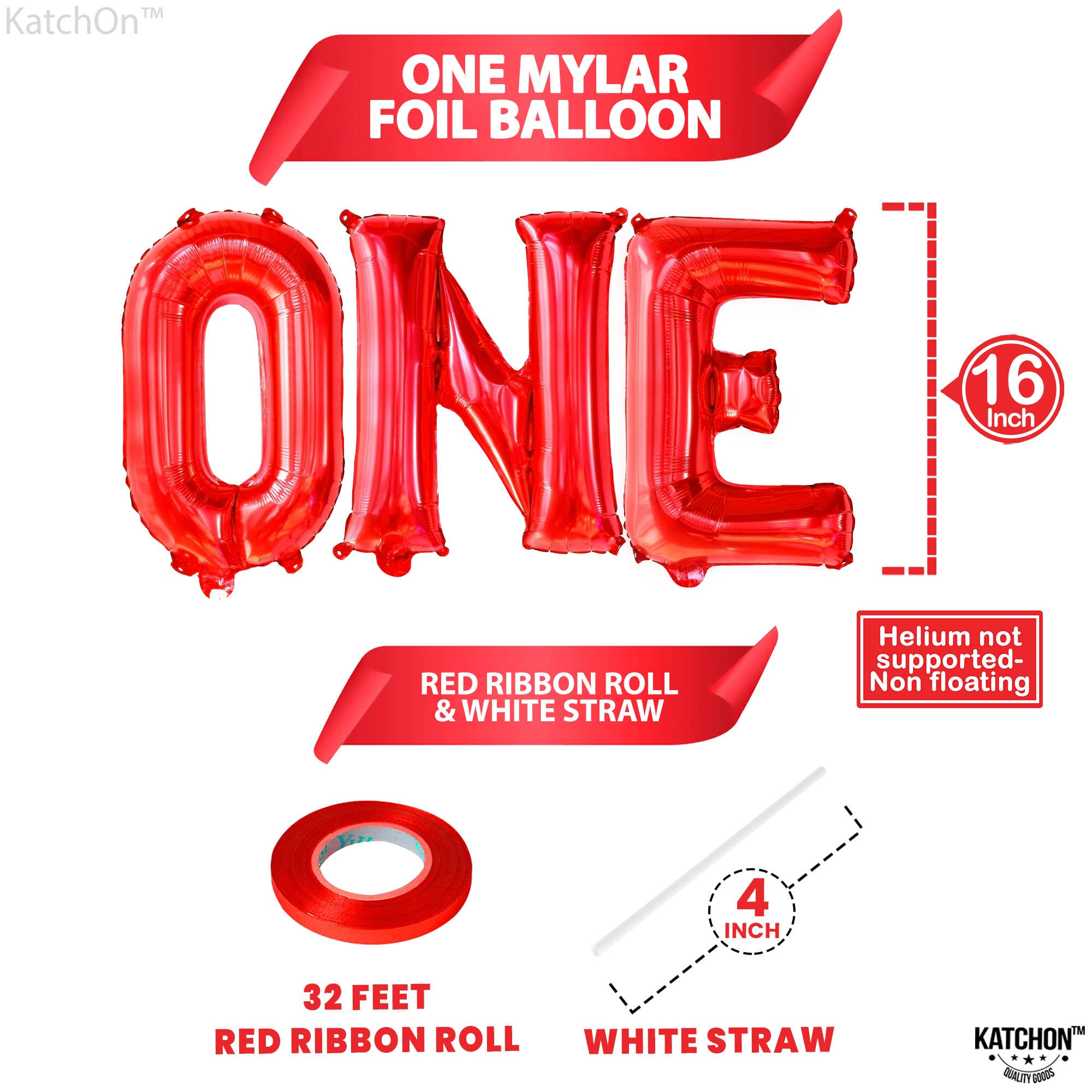 KatchOn, Big Red Metallic Balloons - Pack of 6 | Red Foil Balloons, One Birthday Balloon | Red One Balloon for Berry First Birthday Decorations and Red Birthday Decorations