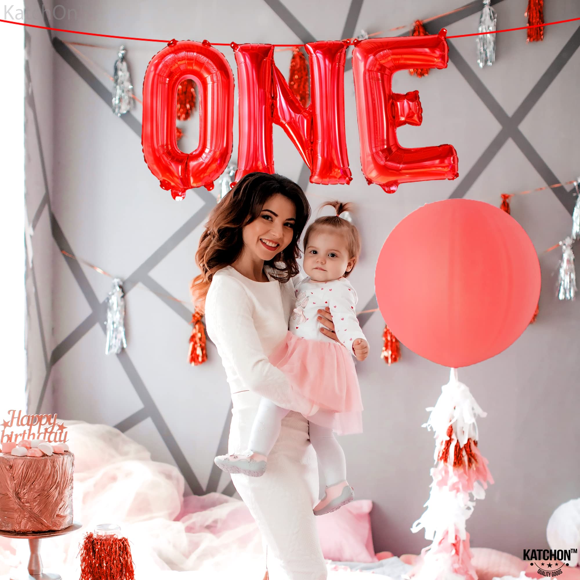 KatchOn, Big Red Metallic Balloons - Pack of 6 | Red Foil Balloons, One Birthday Balloon | Red One Balloon for Berry First Birthday Decorations and Red Birthday Decorations