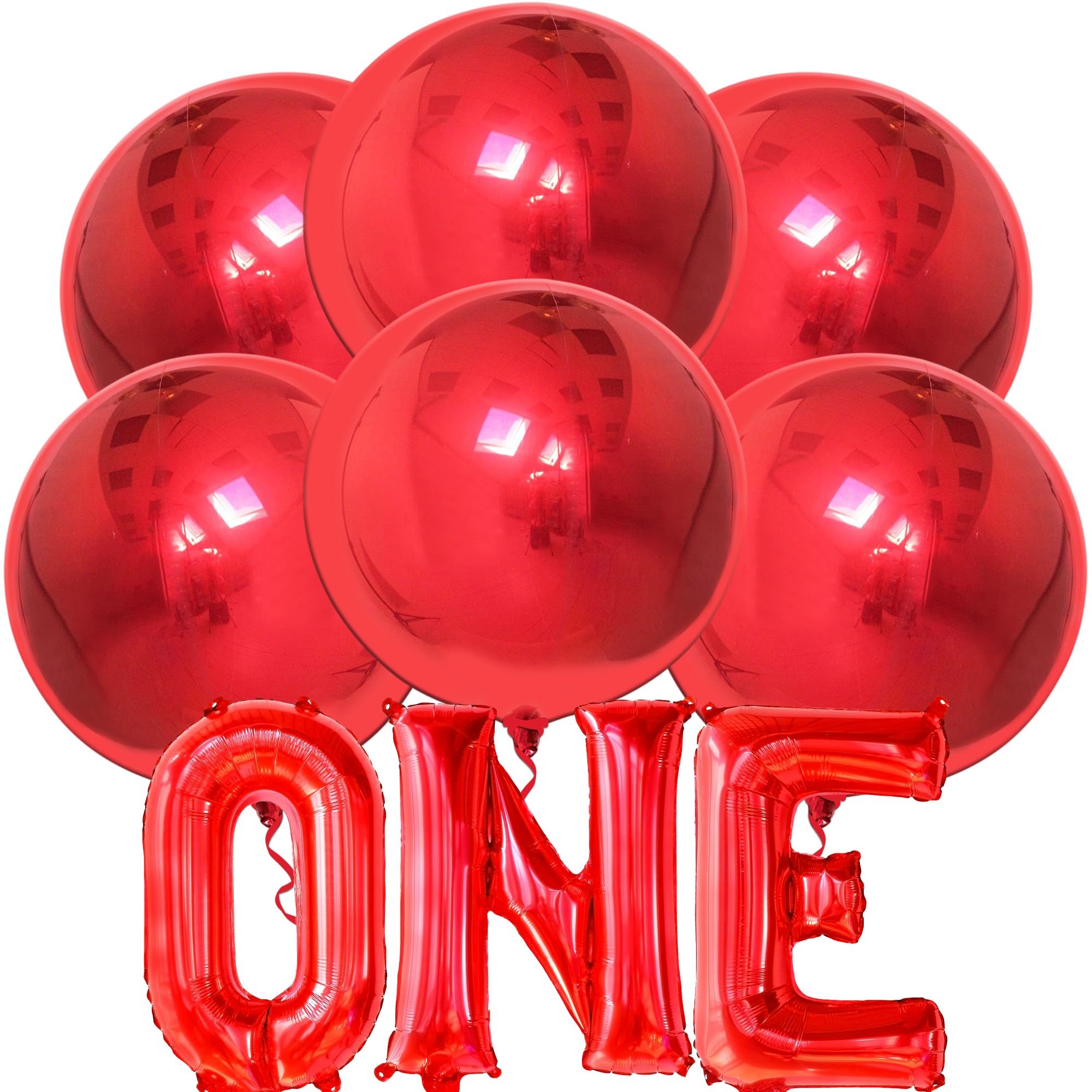 KatchOn, Big Red Metallic Balloons - Pack of 6 | Red Foil Balloons, One Birthday Balloon | Red One Balloon for Berry First Birthday Decorations and Red Birthday Decorations