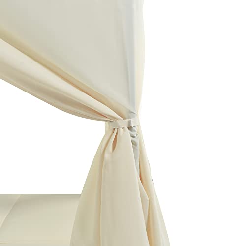 VilroCaz Outdoor Rattan Daybed Patio Wicker Sunbed with Canopy/Overhead Curtains/Cushions, Wicker Patio Sofa Set with Adjustable Seats for Lawn Garden Backyard Poolside (Beige Cushions)