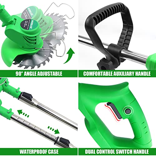 Cordless Weed Trimmer Battery Powered, 21V Lightweight Weed Wacker with 2 Li-Ion Battery, 1 Charger and 11 Cutting Blades, 47 Inch Powerful Weed Eater for Lawn, Yard, Garden, Bush Trimming & Pruning