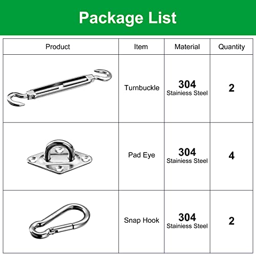 Ollieroo Shade Sail Hardware Kit for Rectangle and Square Sun Shade Sail Installation 8 Inches Silver
