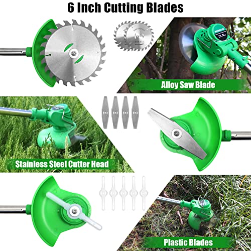 Cordless Weed Trimmer Battery Powered, 21V Lightweight Weed Wacker with 2 Li-Ion Battery, 1 Charger and 11 Cutting Blades, 47 Inch Powerful Weed Eater for Lawn, Yard, Garden, Bush Trimming & Pruning