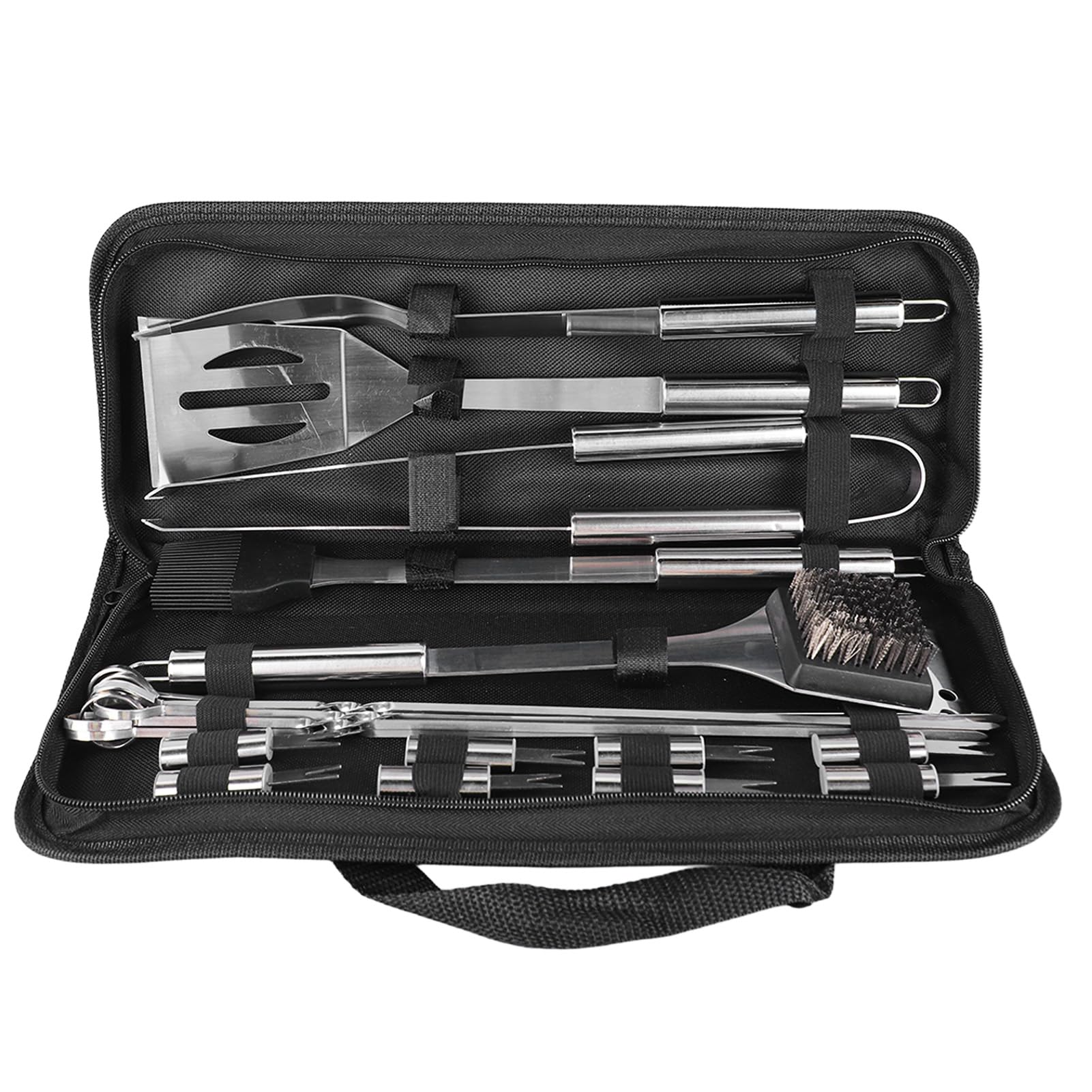 20pcs BBQ Grill Set Professional Stainless Steel Tongs Spatula Fork Brush Barbecue Tool Set for Outdoor Camping Travel