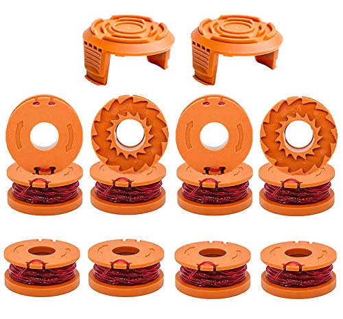 KAKO Replacement Spool for Worx Weed Eater String,10ft 0.065" Trimmer Spool Line for Worx WA0010 WA0004 WG151 WG155 WG163 WG170 WG175 WG180 Weed Wacker String(12 Spools+2Caps)