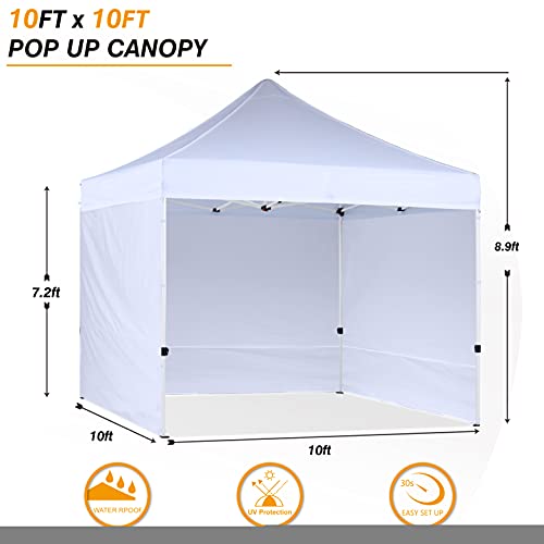 HLong 10x10 Pop Up Canopy Tent Outdoor Heavy Duty Commercial Instant Sun Shelter with 4 Removable Sidewalls, White