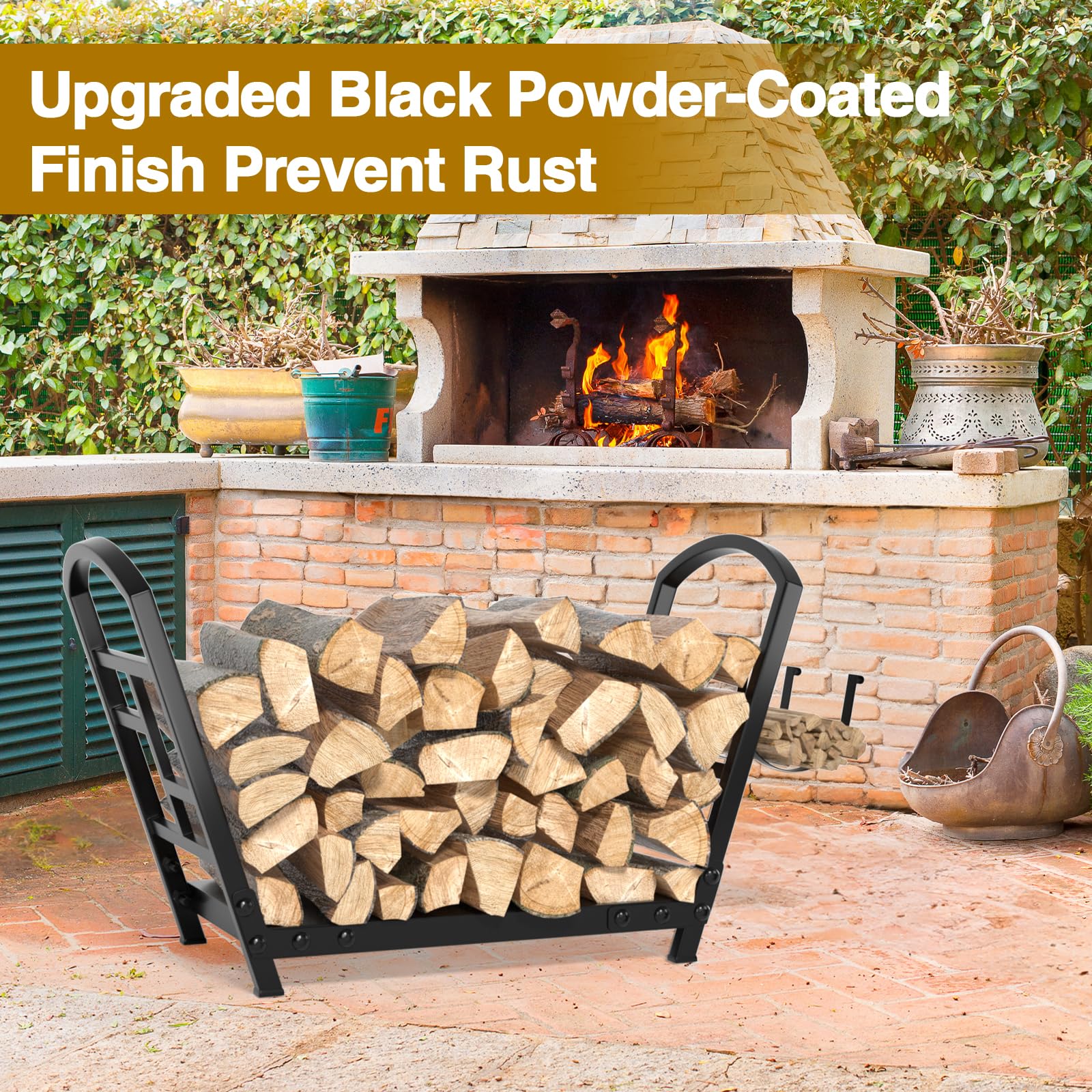 GREENER Small Firewood Rack Indoor Log Holder Wood Storage For Fireplace, Heavy Duty Metal Firewood Holder with Removable Holders, Up-Loaded to 120lb,Decor Outdoor Log Holder
