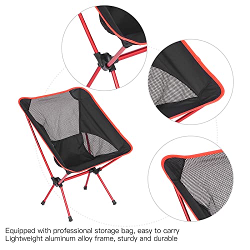 DAUERHAFT Outdoor Camping Chair, Wide Uses Aluminum Alloy Portable Chair Simple Operation Nylon Mesh with A Stable Four Arm Design for Barbecue(Bright Red)