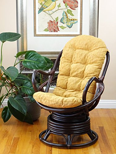 Lounge Swivel Rocking Rattan Wicker Java Chair w/Red Cushion, Colonial Color