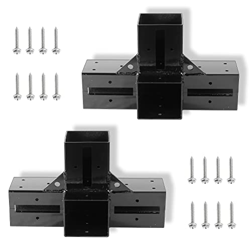 Anman 4-Way 90° Corner Wood Brackets with Screws for 4x4 (Actual: 3.5x3.5 Inch), Alloy Steel Beams/Pergola/Gazebo Kit (4-Way Corne Brackets (2 PCS))