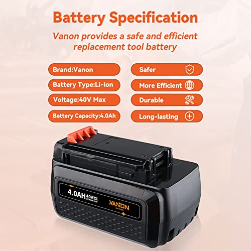 VANON Replacement for Black and Decker 40V Lithium Max Battery 4.0Ah LBXR36 LBX2040 LBXR2036 LST540 LCS1240 LBX1540 LST136W,2-Pack