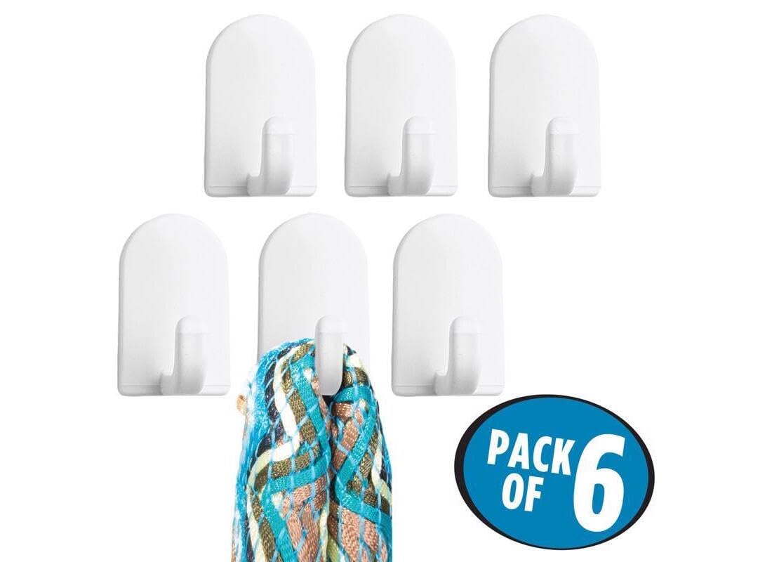 InterDesign Self-Adhesive Mini Hook, White, Set of 6