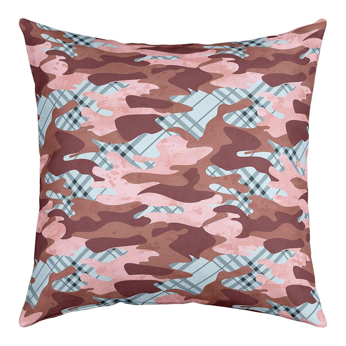 Retro Pink Camo Throw Pillow Cover Watercolor Stripes Geometric Grid Decor Cushion Cover for Kids Teens Adults Vintage Graffiti Rustic Style Cushion Case for Bedroom Couch 16x16 Inch